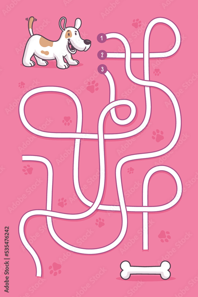 Maze game with little puppy finding a way to a bone. Funny and simple ...