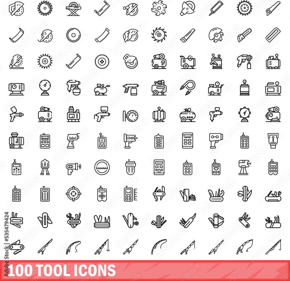 100 tool icons set. Outline illustration of 100 tool icons vector set ...
