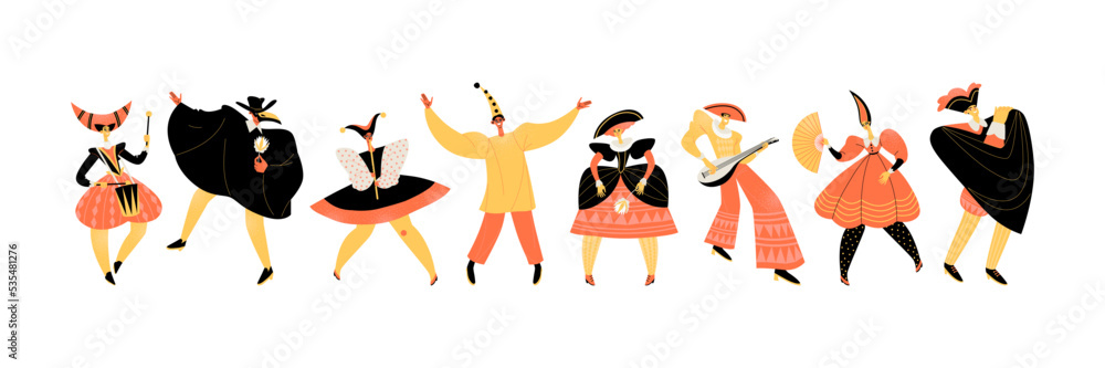 Venice Carnival. People in fancy dress. Italian theater characters ...