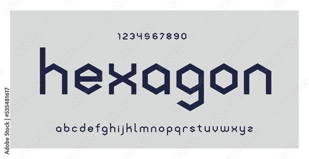 Hexagonal typography. Geometric font typeface, set of numbers and ...