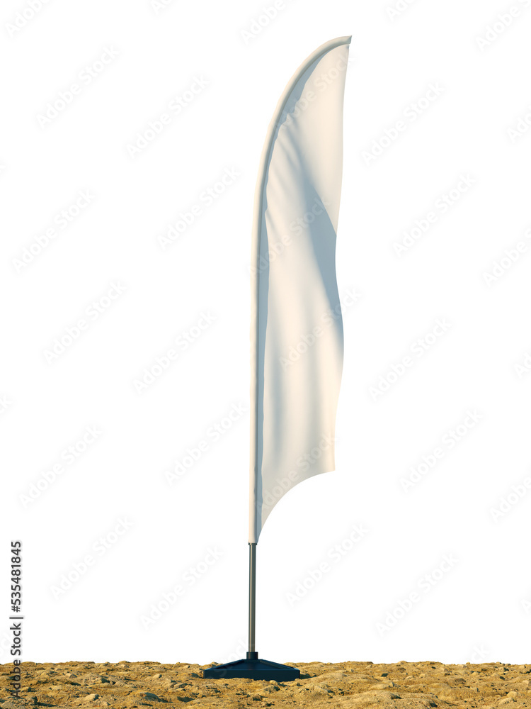 3d render mockup blank template of white empty beach flags on ...