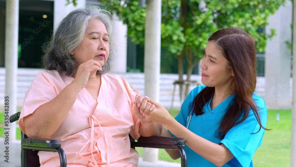 Asian careful caregiver or nurse taking care of the elderly Asian ...