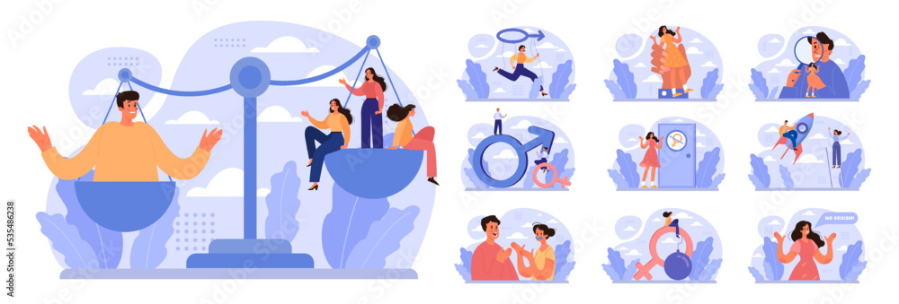 Gender inequality concept set. Women social imparity problem Stock ...