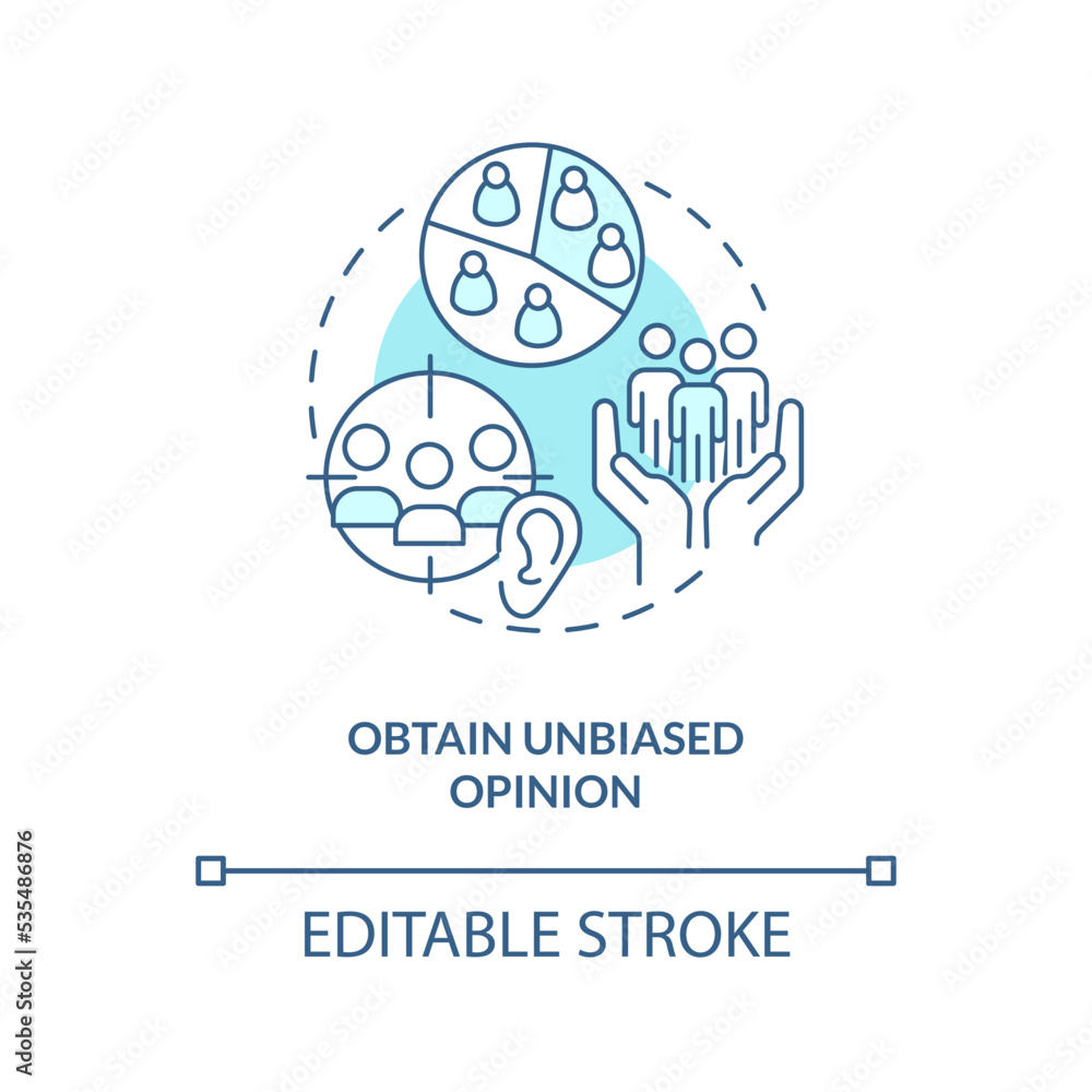 Obtain unbiased opinions turquoise concept icon. Get real customer ...