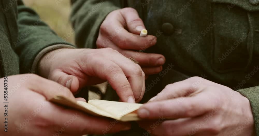 Vidéo Stock Close up detail german soldiers World War II times uniform ...