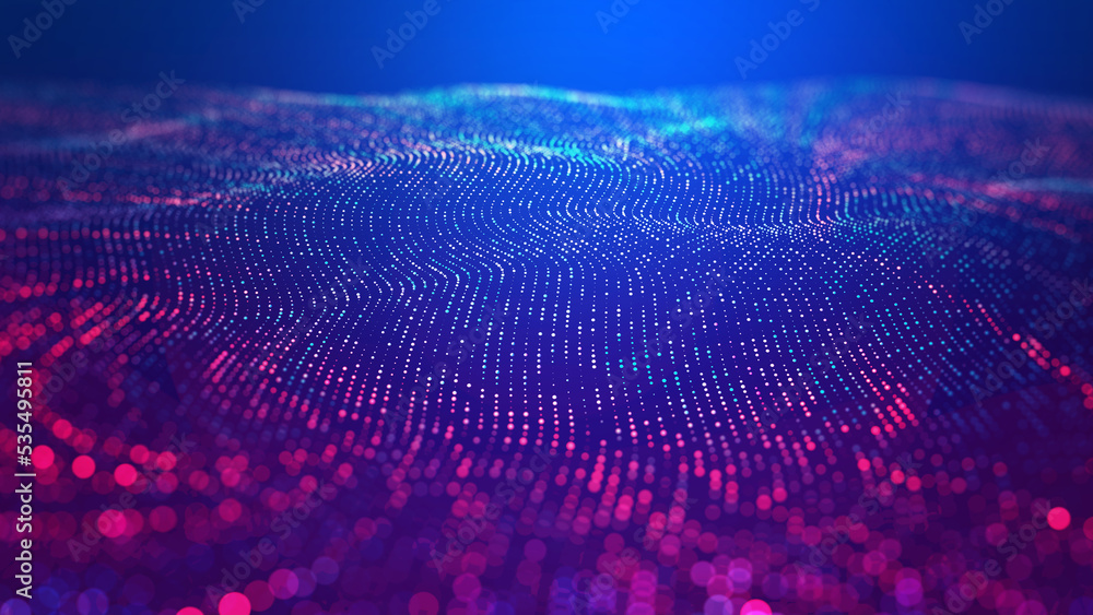 Neural data field 3D illustration. Cyber network data particles Stock ...