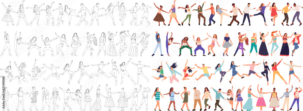 dancing people set sketch ,outline icon isolated vector Stock Vector ...