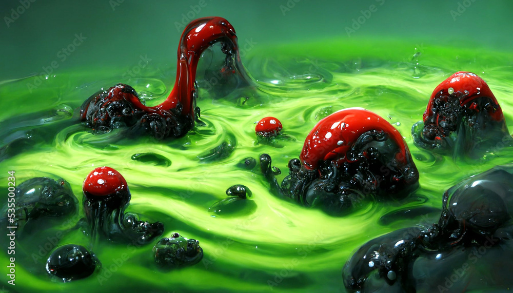 Liquid slime boils in a cauldron with eerie red bubbles. Stock ...