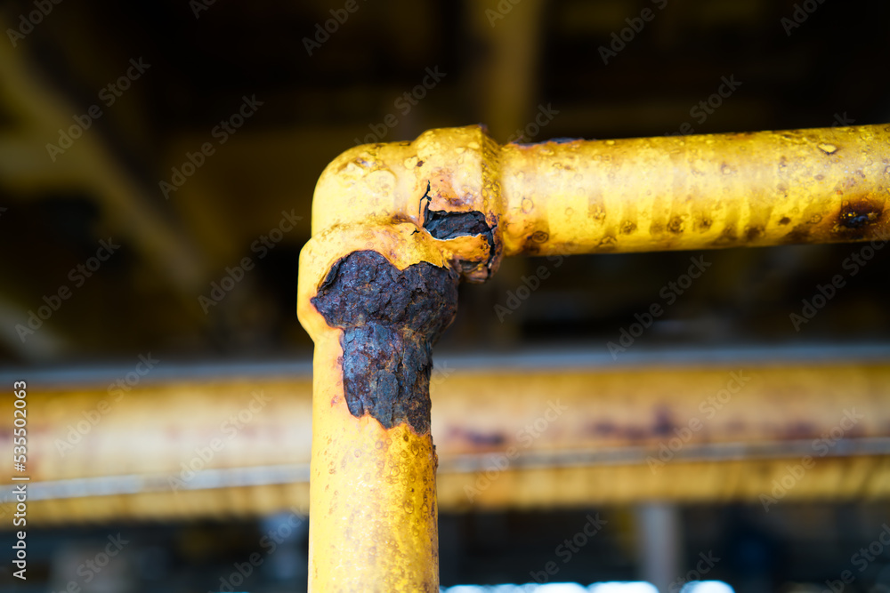 Close-up of corroded steel pipe, corrosion of steel, general corrosion ...