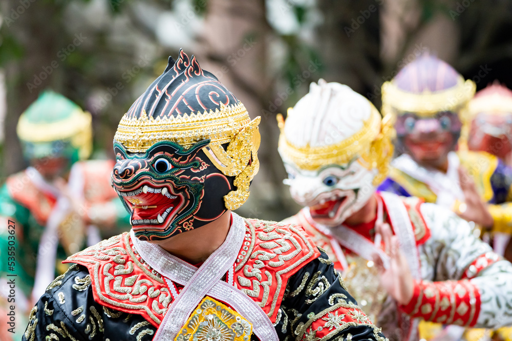 The performance of Thai traditional drama story Khon epic, Ramakien or ...