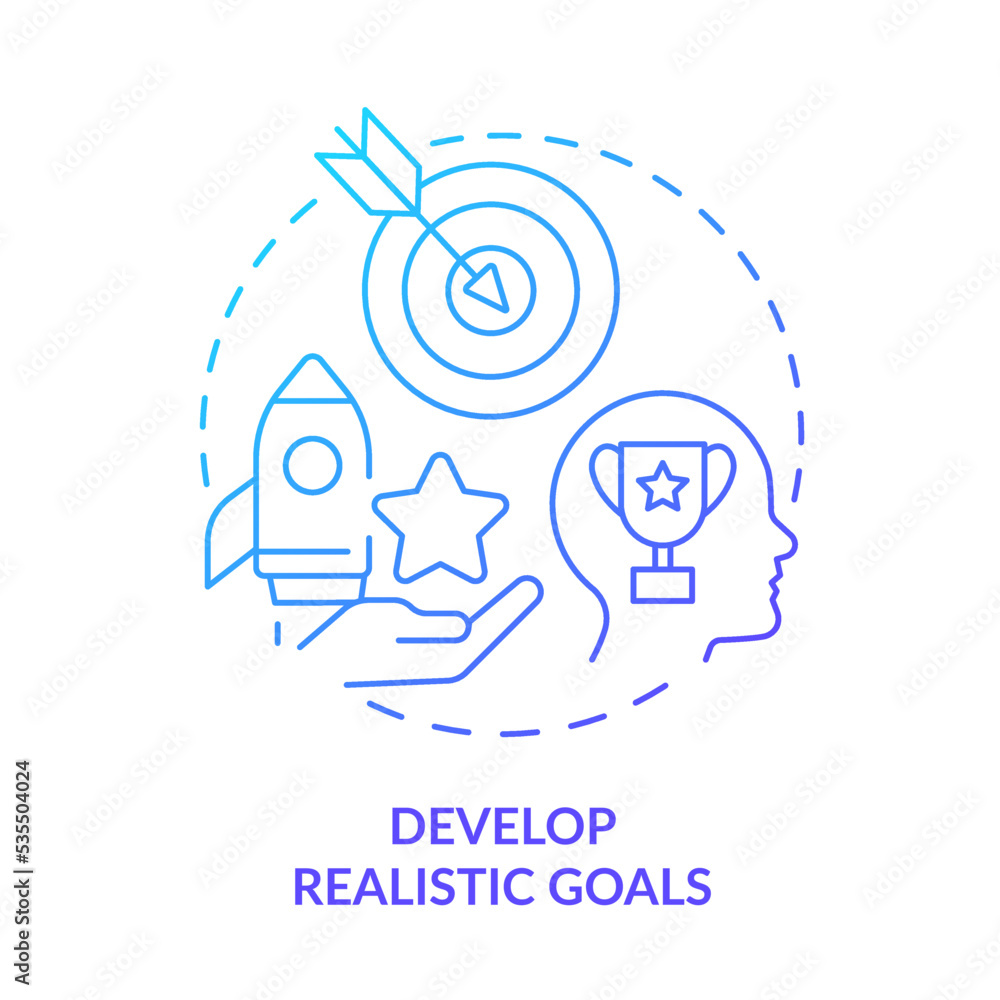 Develop objective target goals blue gradient concept icon. Attainable ...