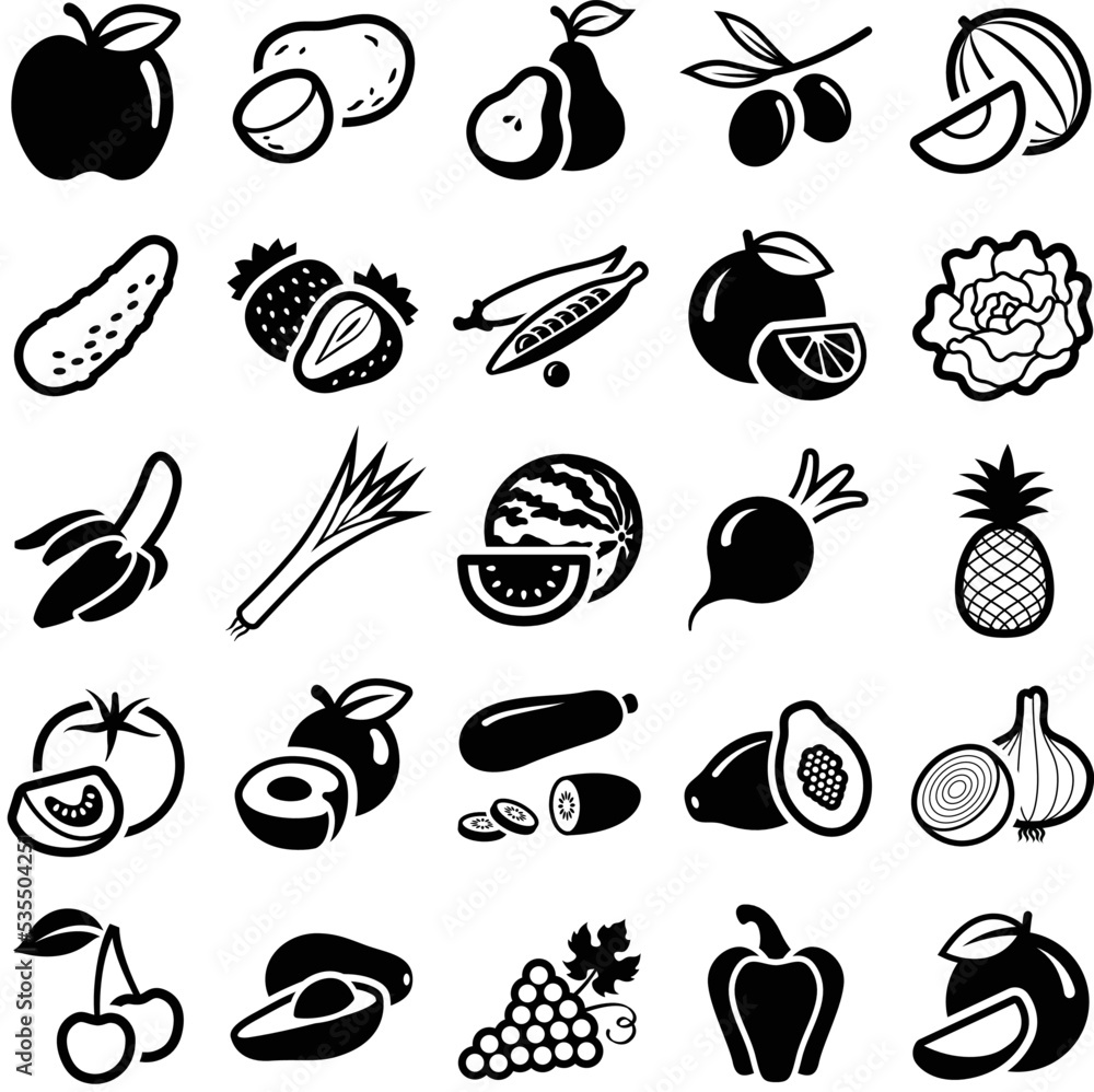 Sustainable healthy fruit and vegetable icon collection - vector ...