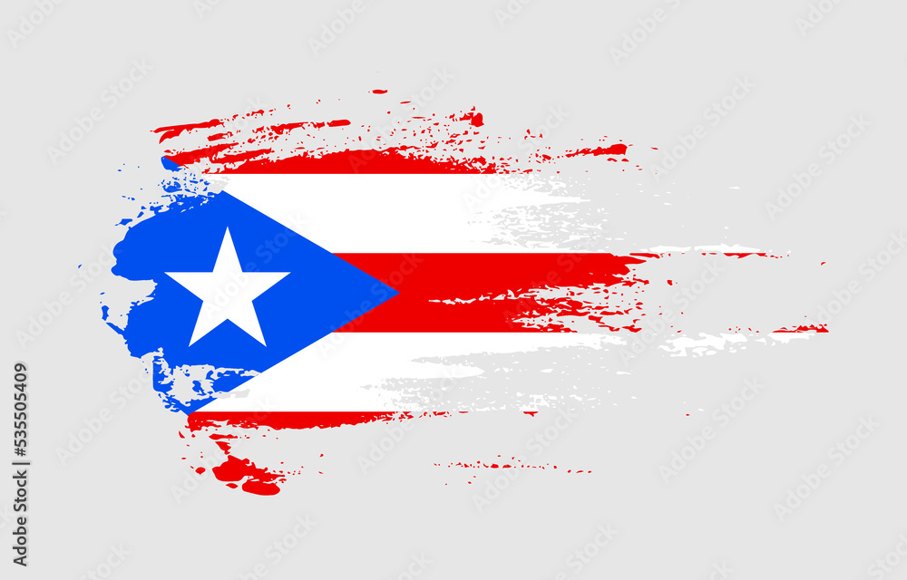 Grunge brush stroke flag of Puerto Rico with painted brush splatter ...