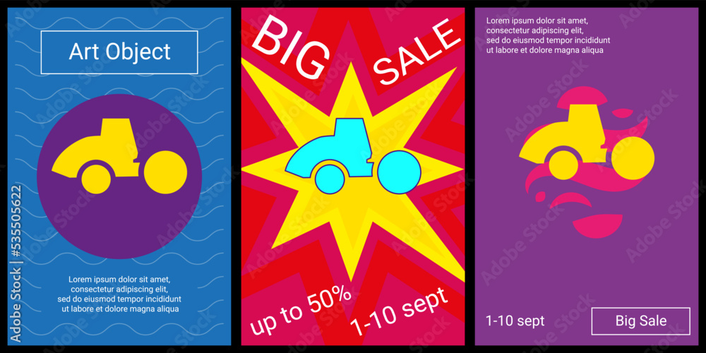 Trendy retro posters for organizing sales and other events. Large road ...