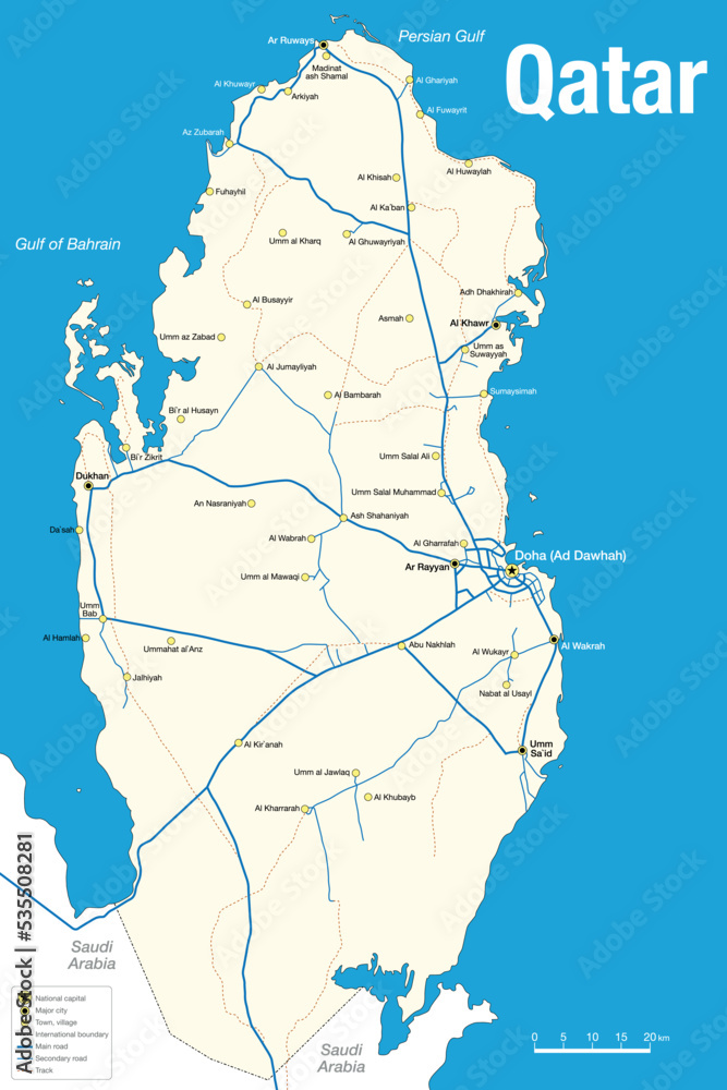 Map of Qatar with the location of the main cities and communication ...