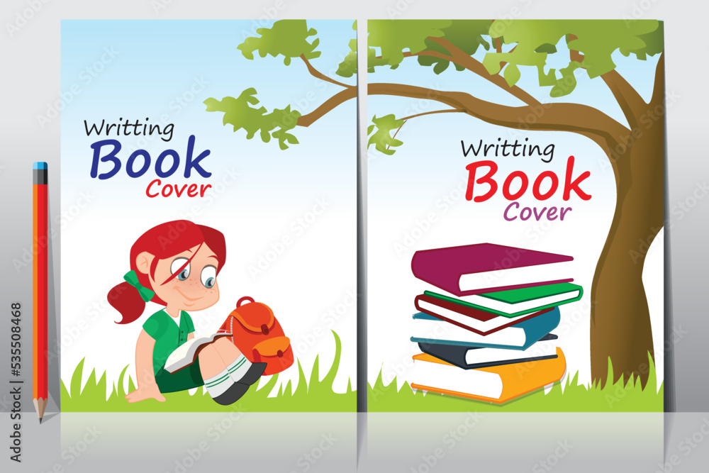 School book cover design. Cartoon background with realistic pencil ...