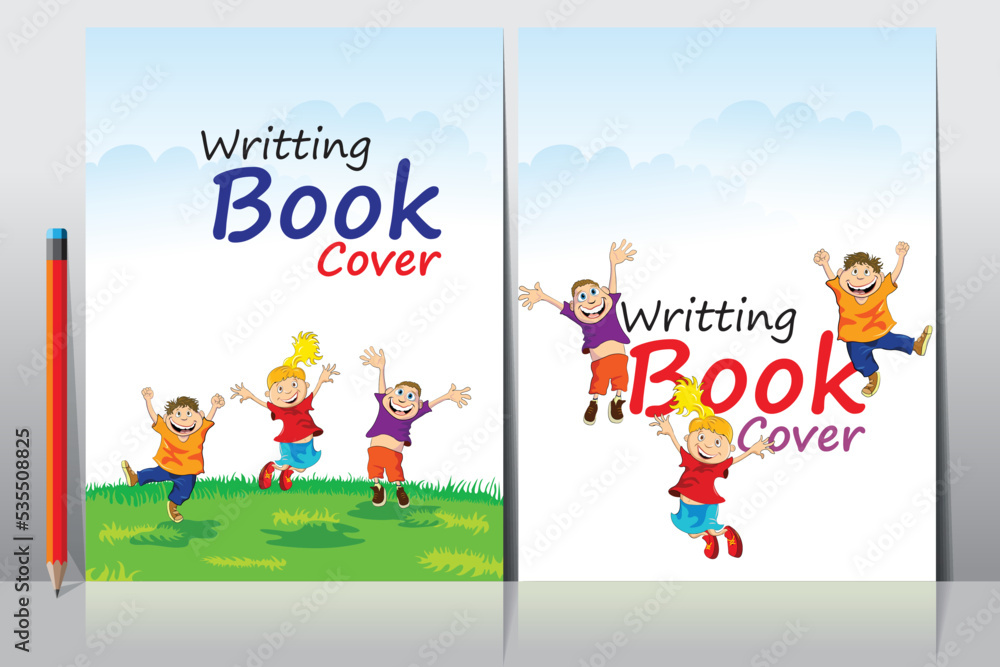 School book cover design. Cartoon background with realistic pencil ...