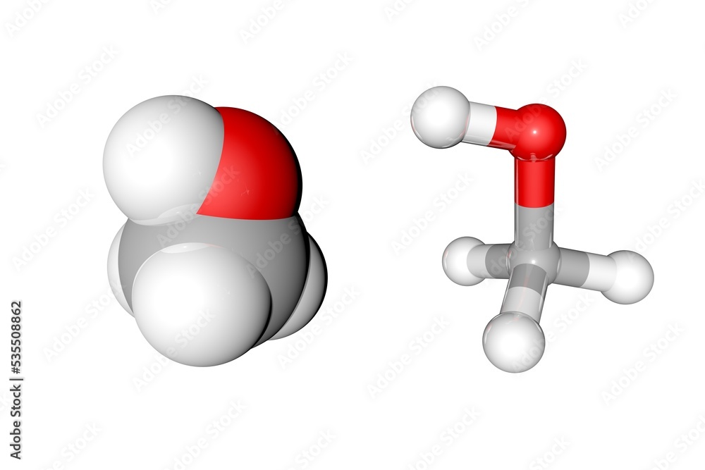 Molecular structure of methanol or methyl alcohol. Atoms are ...