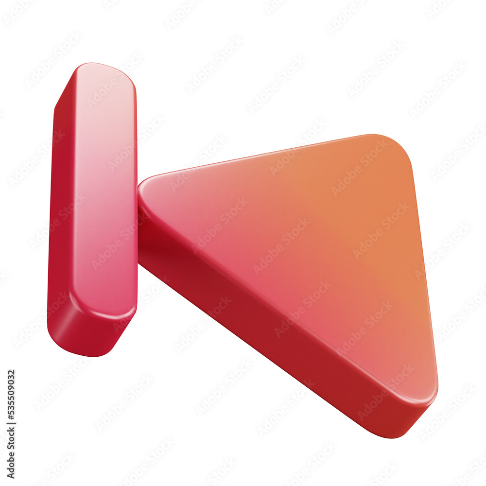 3D cartoon user interface illustration of a backwards or rewind or ...