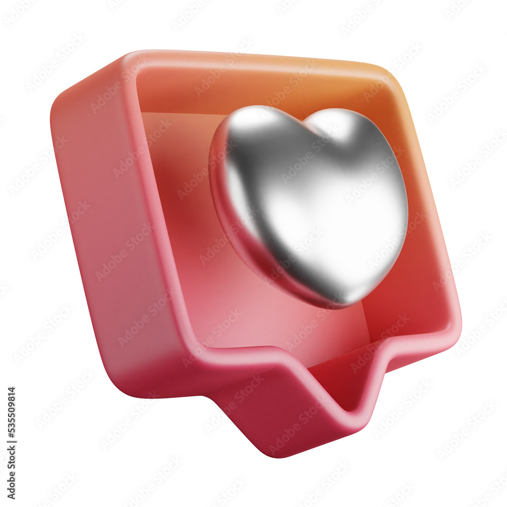3D cartoon user interface illustration of a notification heart or like ...