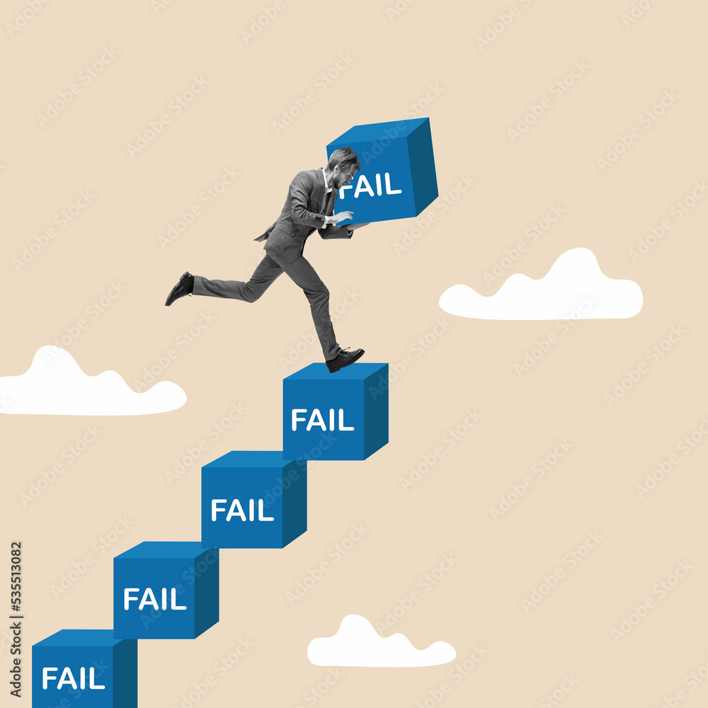 Usuccessful career concept. Creative art collage. Improve from failure ... Usuccessful career concept. Creative art collage. Improve from failure ...