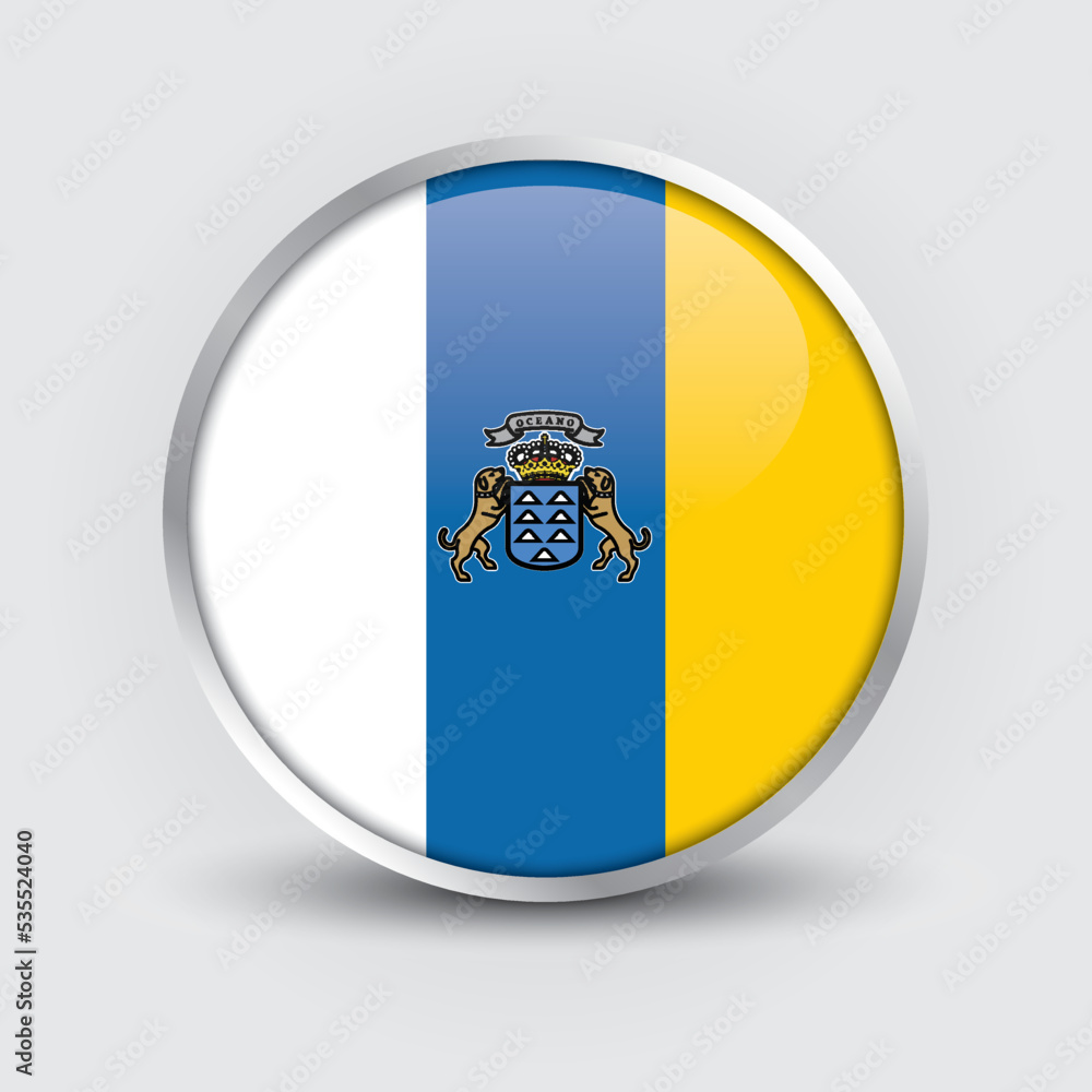Canary Islands round flag design is used as badge, button, icon with ...