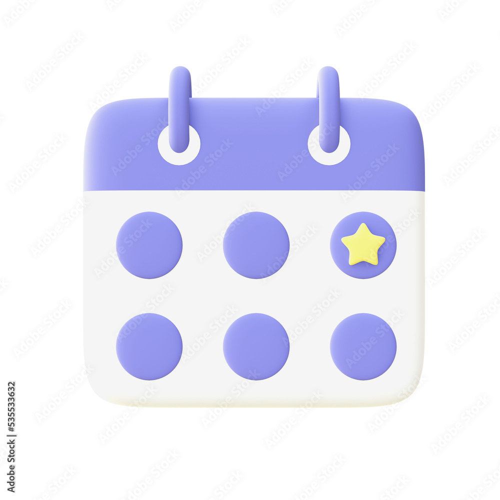 3d illustration icon of purple calendar for UI UX web mobile apps ...