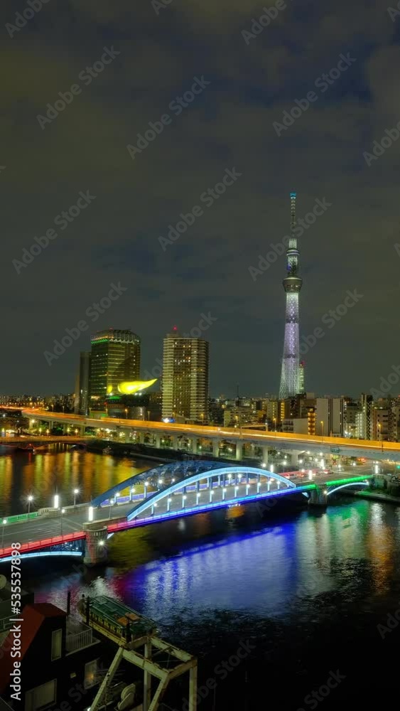 Cityscape of Tokyo skyline, vertical time lapse video of office ...