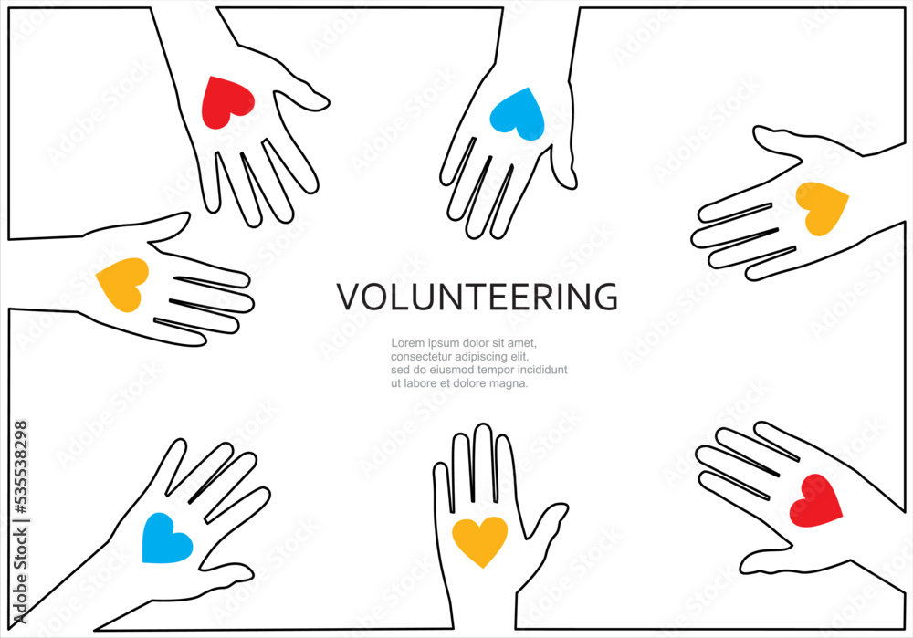 Continuous one line drawing of volunteering hands with heart ...