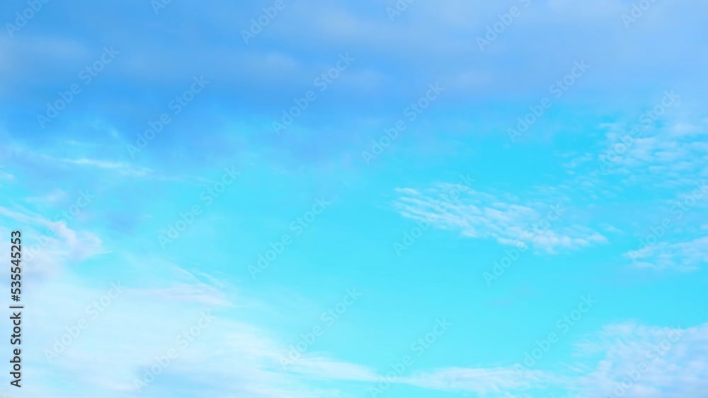 4K sky time lapse, Clear very nice soft blue sky, white rolling. fast ...
