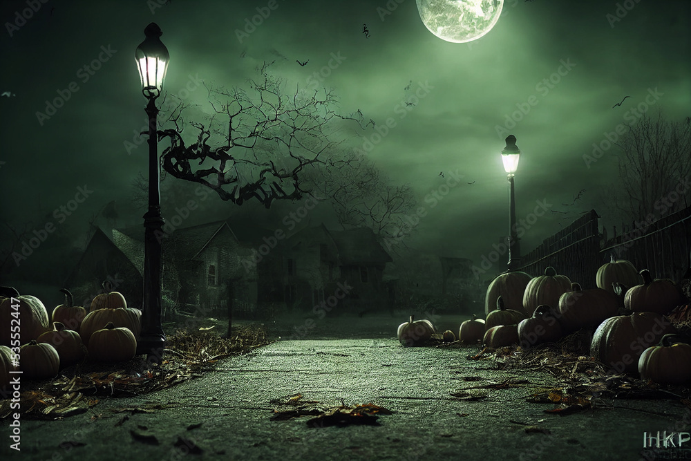 misty spooky street on Halloween night Stock Illustration | Adobe Stock
