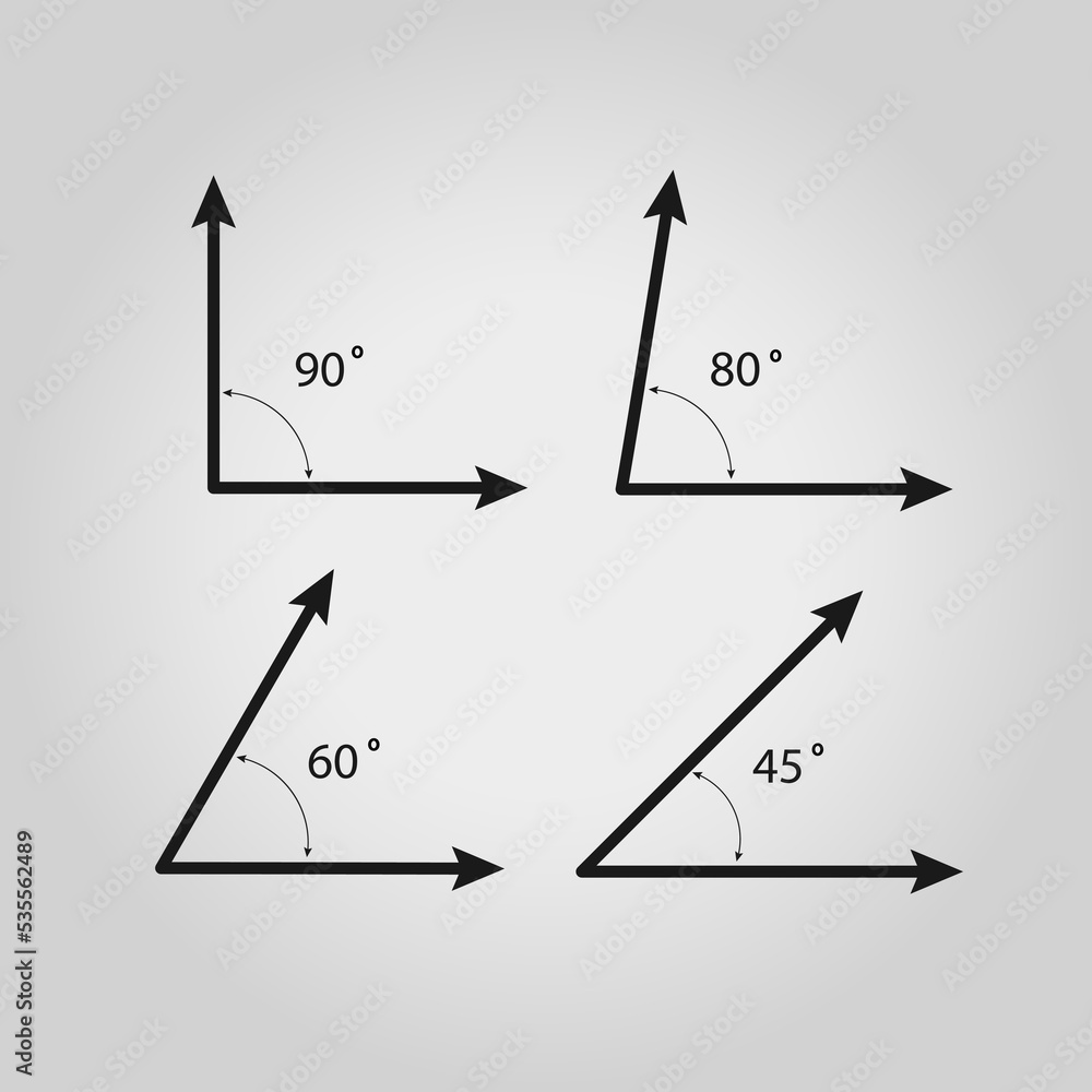 Vector Angle 45 90 Degrees Geometry Math Signs Symbols Stock Vector