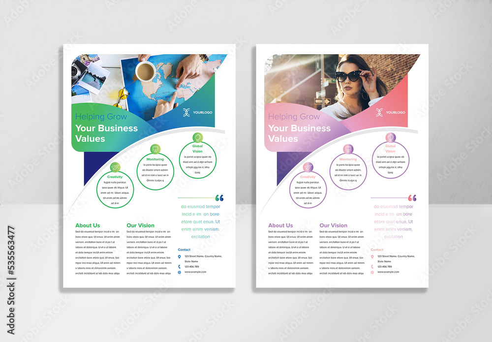 Flyer Layout with Geometric Rounded Elements Stock Template | Adobe Stock
