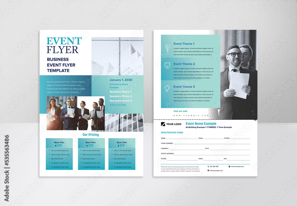 Corporate Event Flyer with Registration Form Stock Template | Adobe Stock