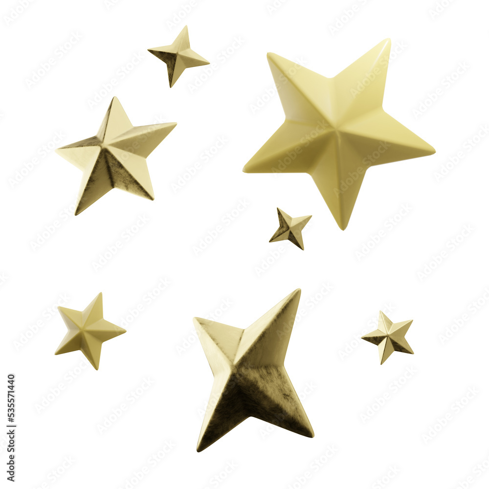 Gold star set isolated on transparent background. PNG. 3D rendering ...