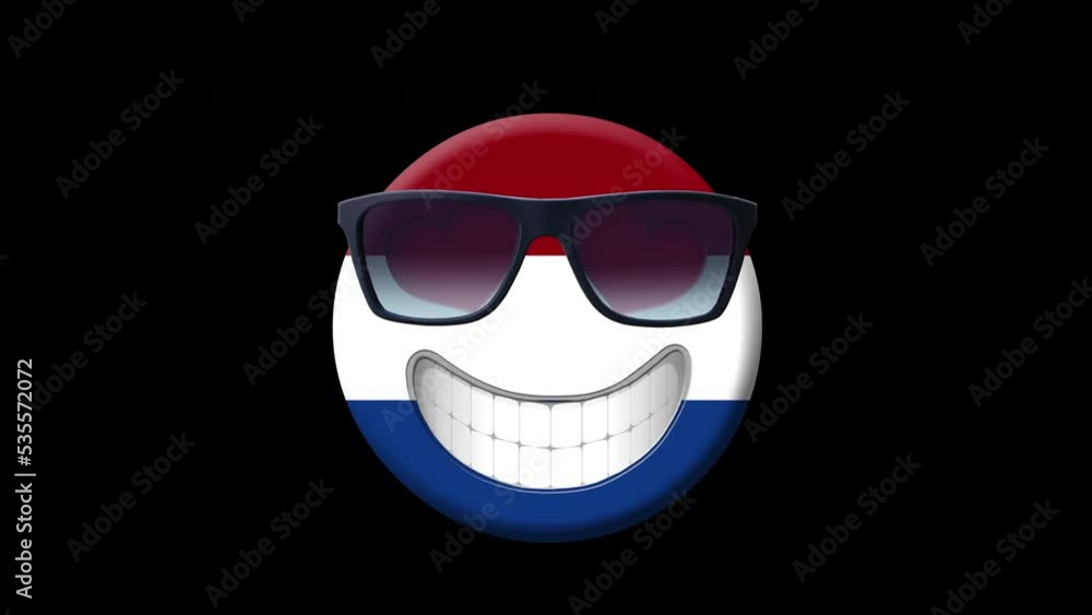Netherland.Animation of smiling face with netherlands flag, sunglasses ...