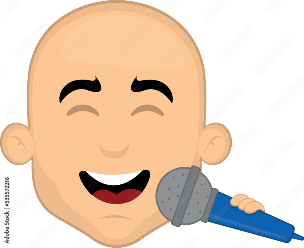 Vector illustration of the face of a bald man cartoon singing with a ...