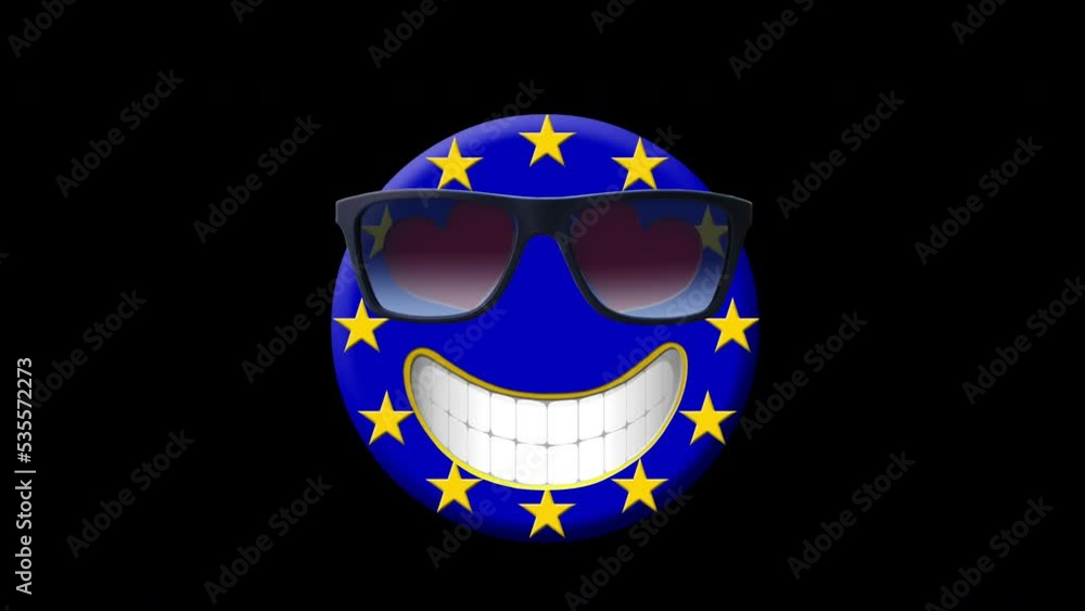 European Union.Animation of smiling face with european union flag ...