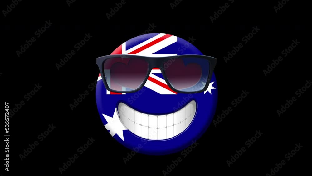 Australia.Animation of smiling face with australian flag, sunglasses ...