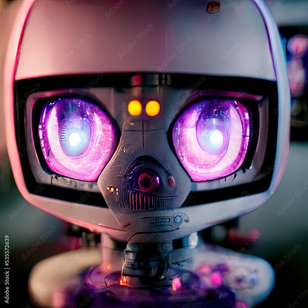 3d cute little toy robot design with neon lights and led eyes Stock ...