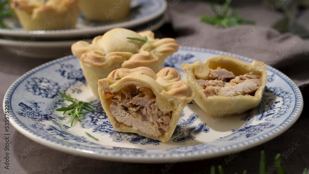 Typical portuguese snack with meat. Chicken pies know as empadas de ...