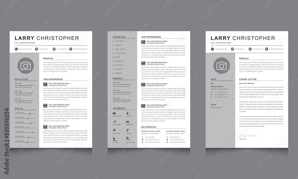 Professional Resume Layout with Cover Letter Template Two Page CV ...