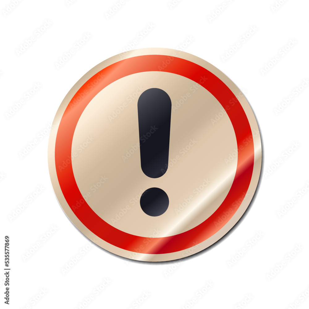 Exclamation mark paper sticker with red circle edging vector ...