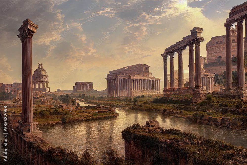 Ancient architecture, beautiful fantasy landscape overlooking the ...
