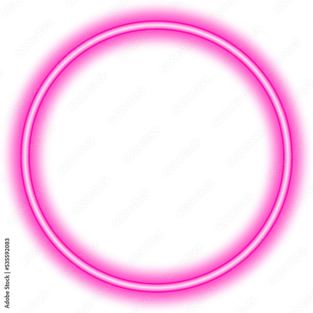 Transparent bright pink neon circle with round corners. Frame and ...