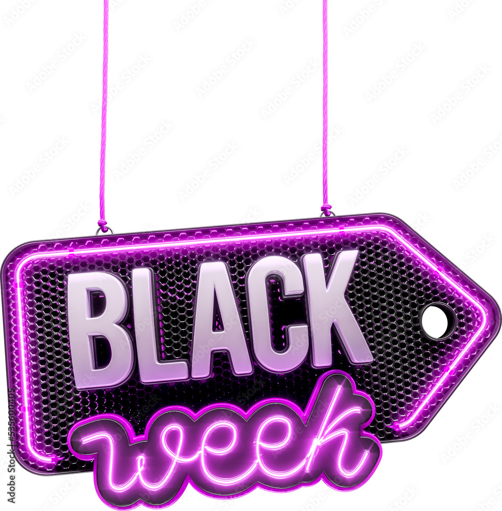 Label Black Week Neon with Tag in 3d render Stock Illustration | Adobe ...
