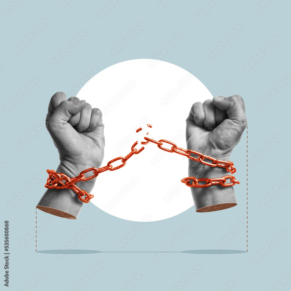 Man breaks the chains and gains freedom. Concept of gaining freedom ...