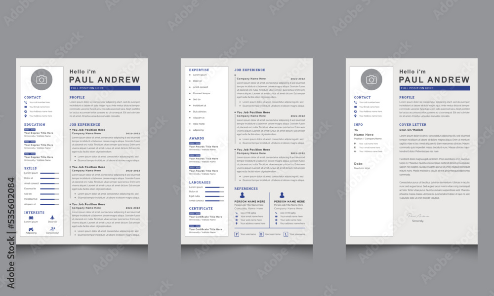 Modern Resume Layout Set with Creative cv Templates simple and clean ...