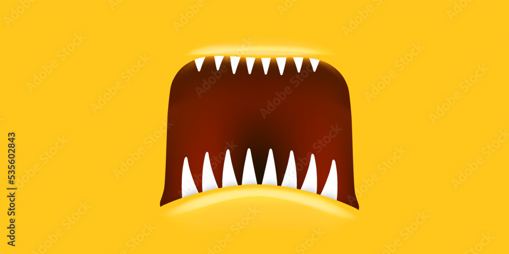 Vector Cartoon open monster mouth isolated on orange background. Funny ...