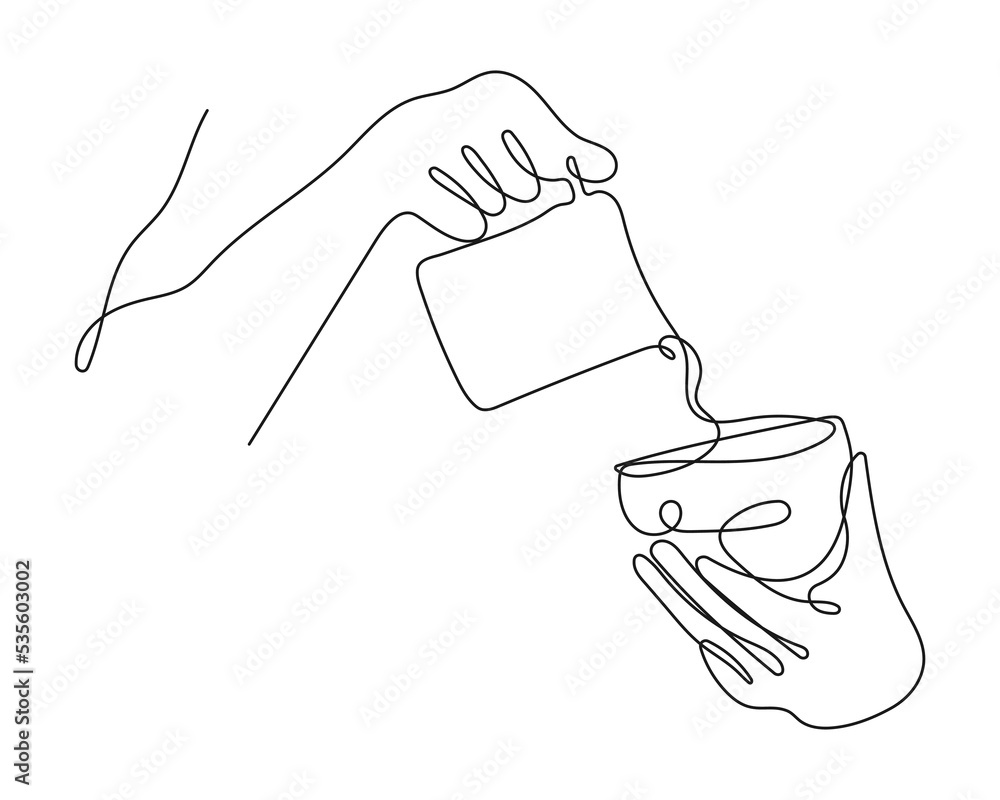 Continuous Line drawing of hands pouring cream into a cup of Coffee ...